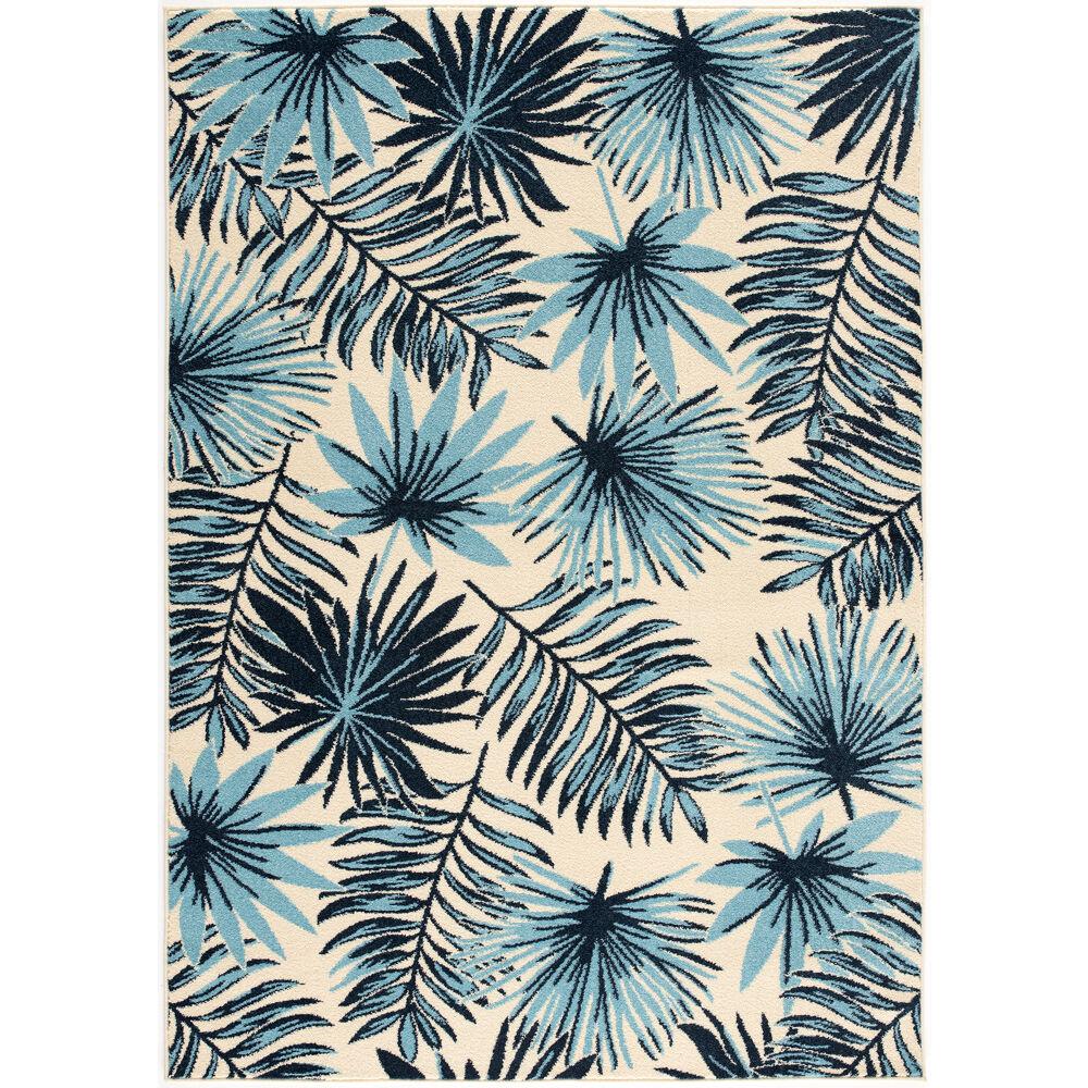 Hanover Tropical Palm Leaf Blue 6.5 ft. Round Indoor/Outdoor Area Rug ...