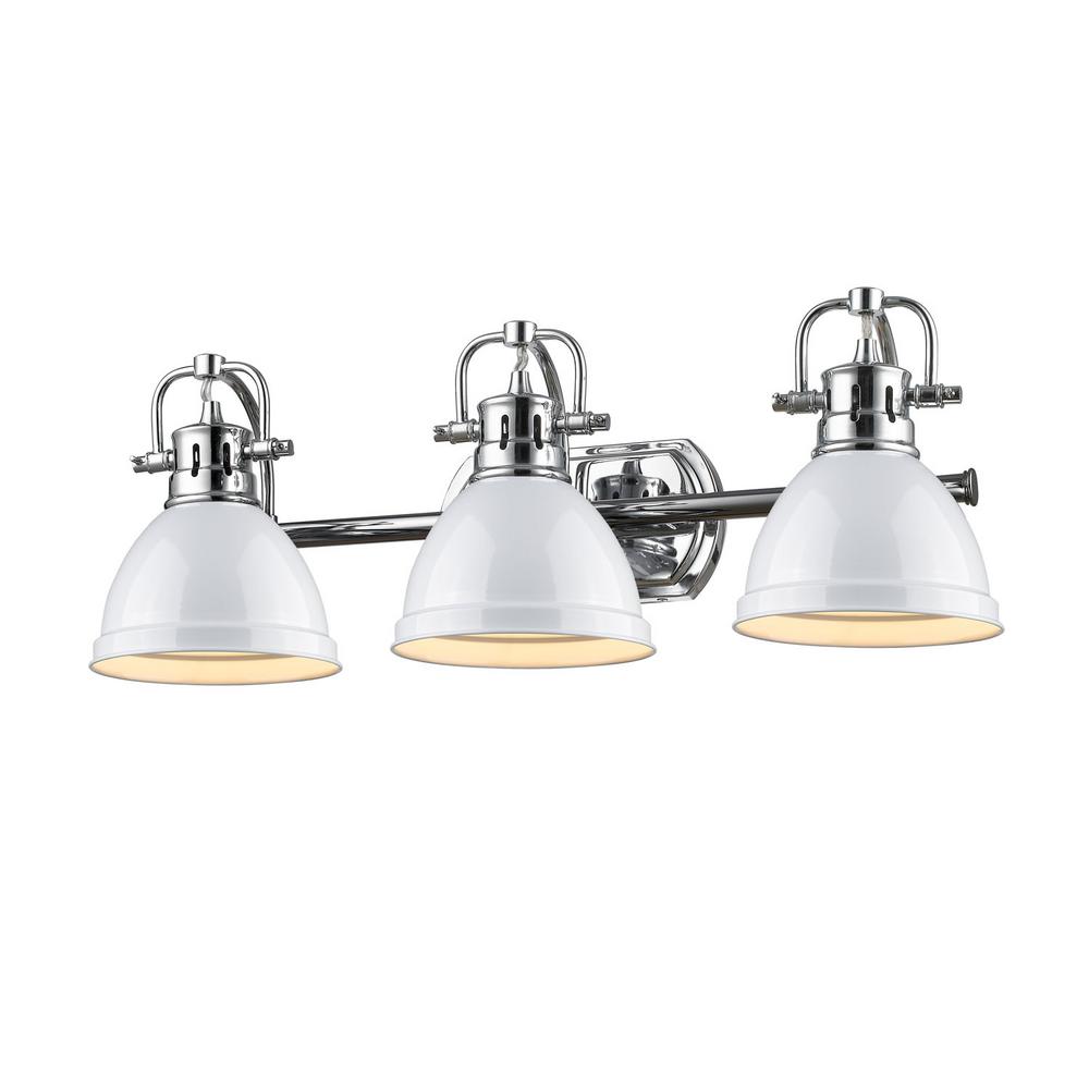 Golden Lighting Duncan 3-Light Chrome Bath Light with White Shade-3602 ...