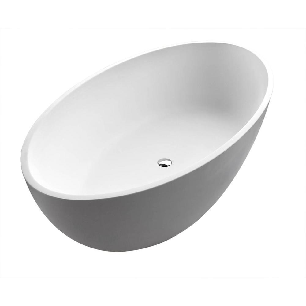 Universal Tubs Choice Stone 56 Ft Artificial Stone Center Drain Oval Bathtub In White