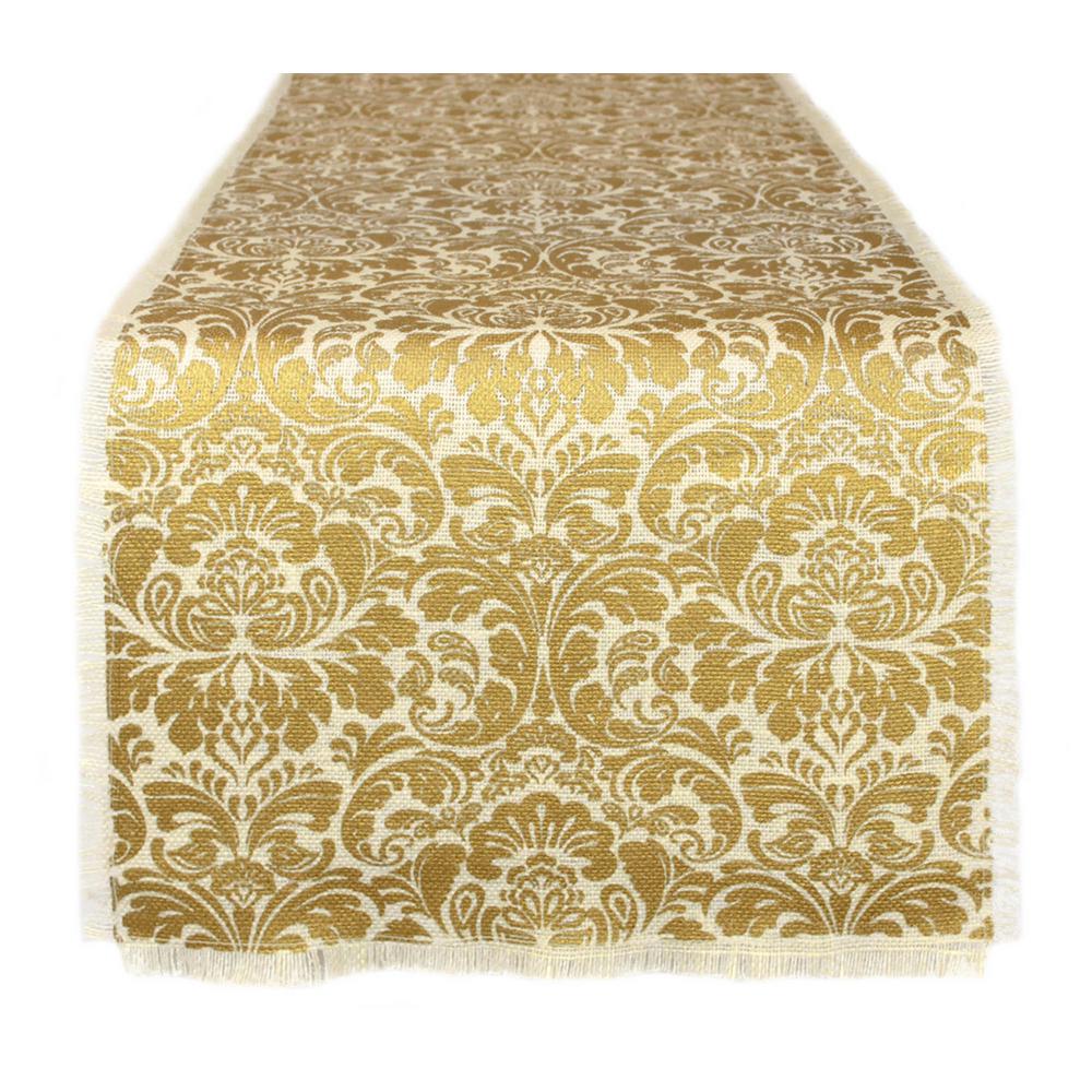 DII 14 in. x 72 in. Gold Damask Print Jute Table Runner-CAMZ34235 - The ...