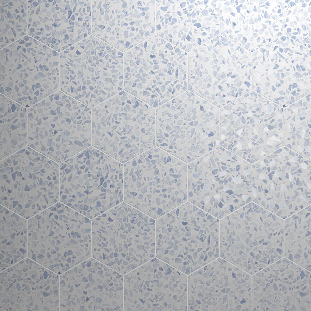 Ivy Hill Tile Fusion Hex Blue Terrazzo 4 in. x 0.34 in. Matte Porcelain ...