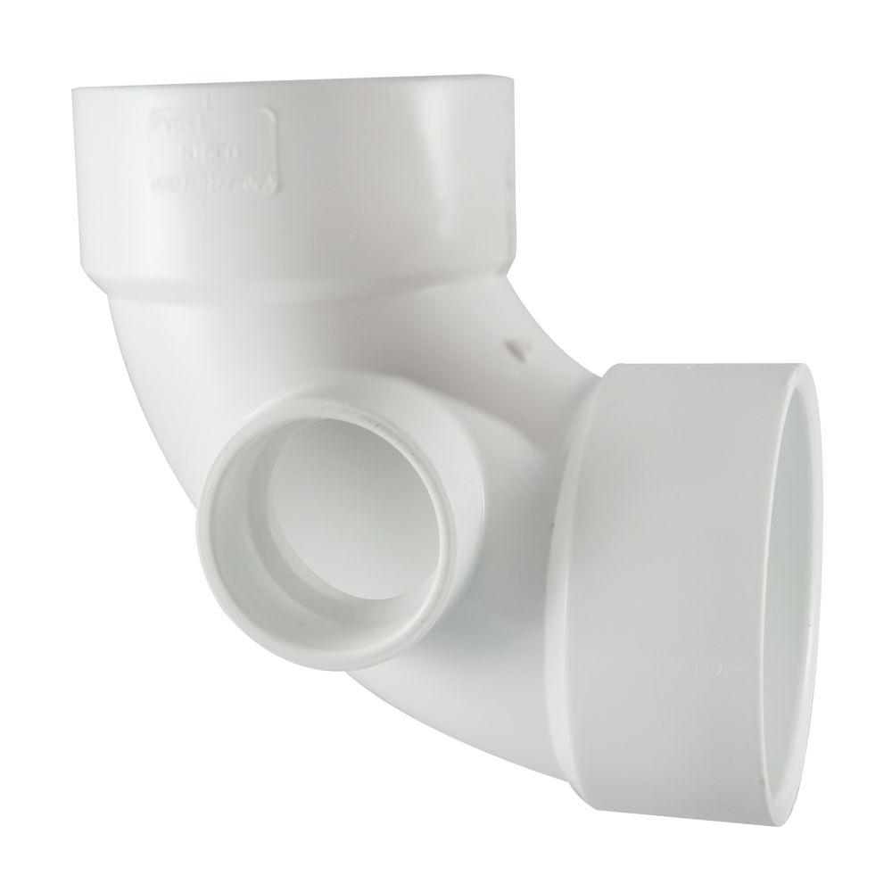3 in. x 3 in. x 1-1/2 in. PVC DWV 90-Degree Hub x Hub x Hub Elbow with ...
