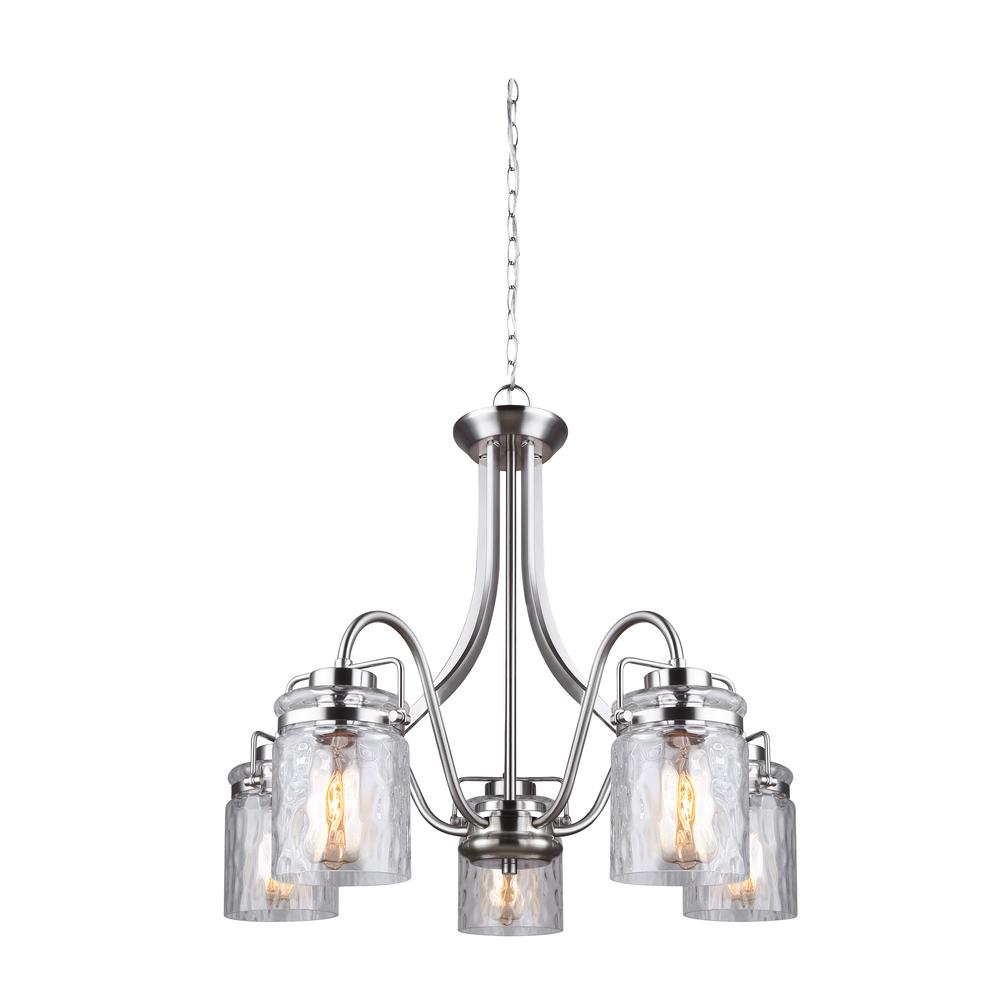 CANARM Arden 5-Light Brushed Nickel Chandelier with Watermark Glass ...