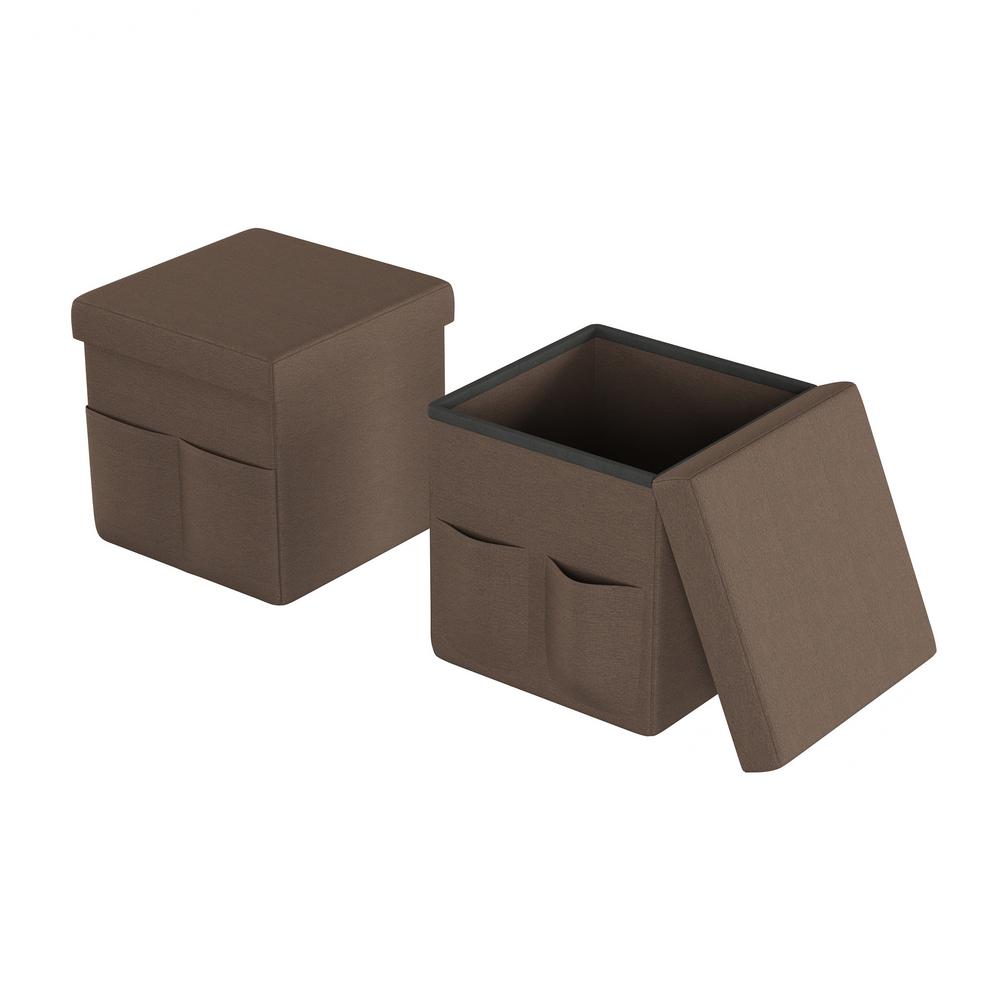 Lavish Home Brown Foldable Storage Cube Ottoman with Pockets (Set of 2 ...