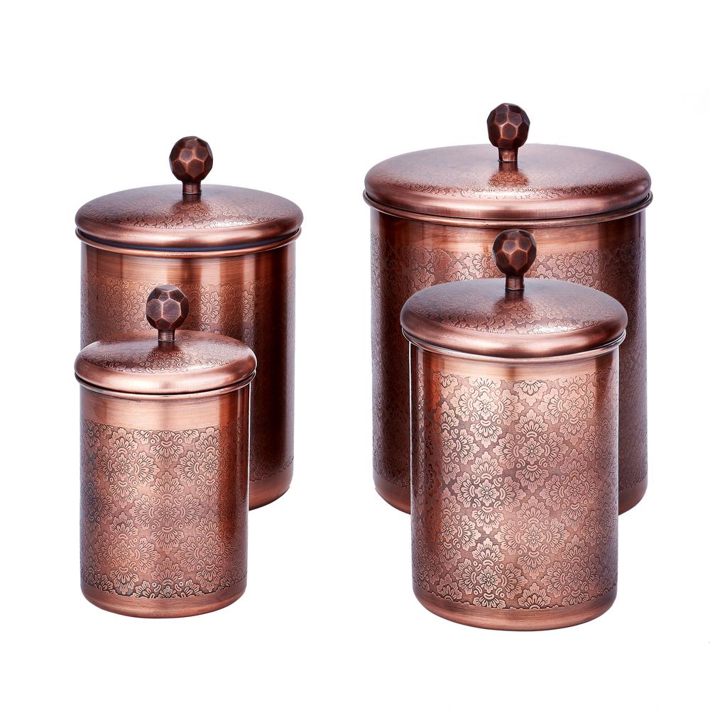 Old Dutch Decor Copper Hammered Canister Set 4 Piece 843 The Home Depot