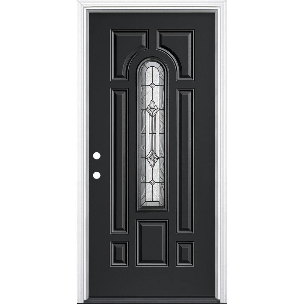 JELD-WEN 36 in. x 80 in. 1/2 Lite Cordova Black Painted Steel Prehung ...