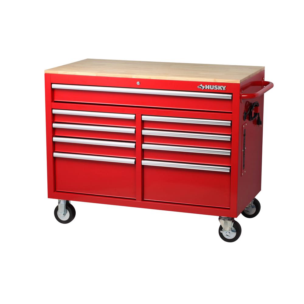 Husky 46 in. W 9-Drawer, Deep Tool Chest Mobile Workbench in Gloss Red ...