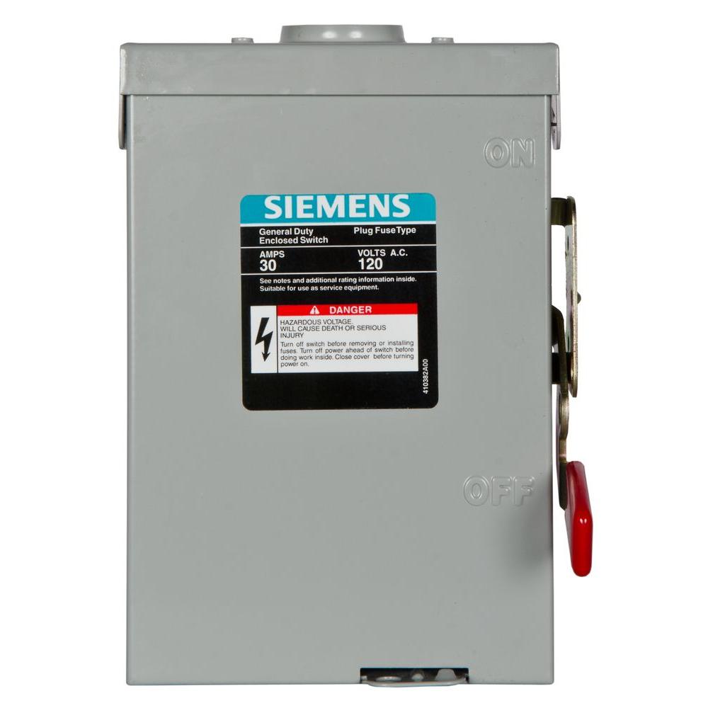 Siemens General Duty 30 Amp 240-Volt 1-Pole Outdoor Fusible Safety ...