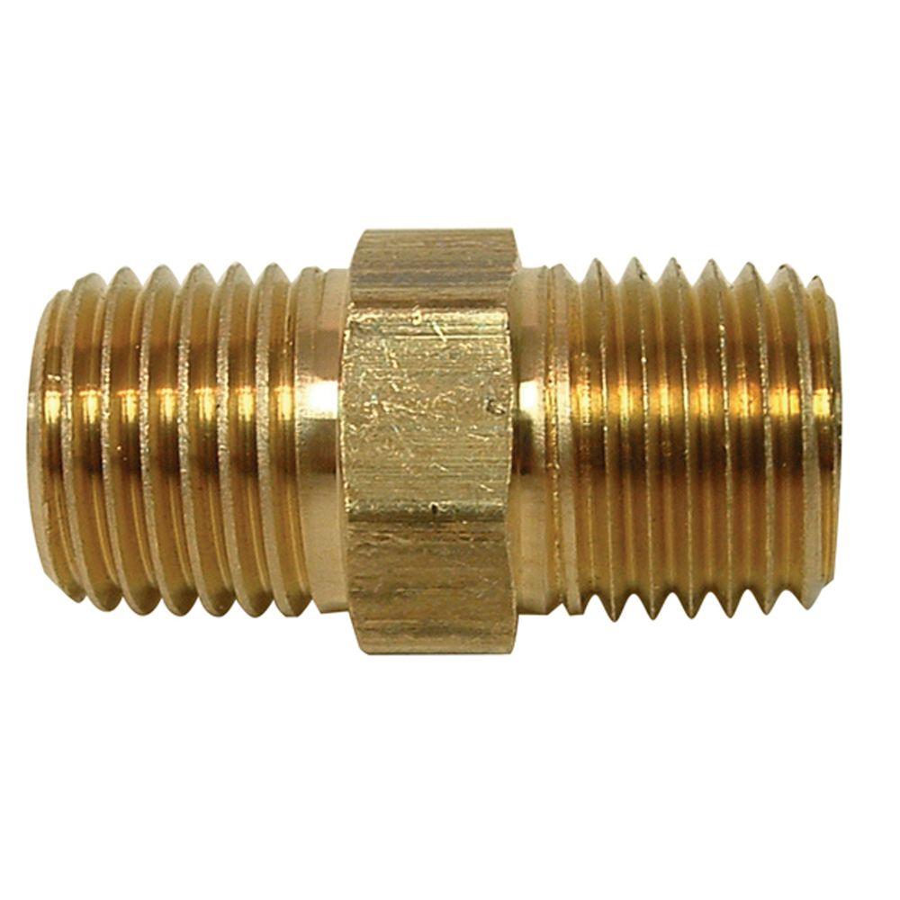 Everbilt 1/2 in. x Close MIP Brass Hex Nipple Fitting-802279 - The Home ...