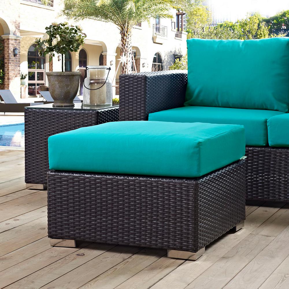 MODWAY Convene Wicker Outdoor Patio Fabric Square Ottoman in Espresso ...