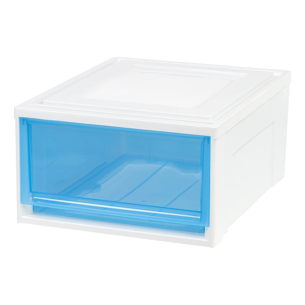 IRIS 15.75 in. x 9 in. Medium Box Chest Drawer White with Blue Drawers ...