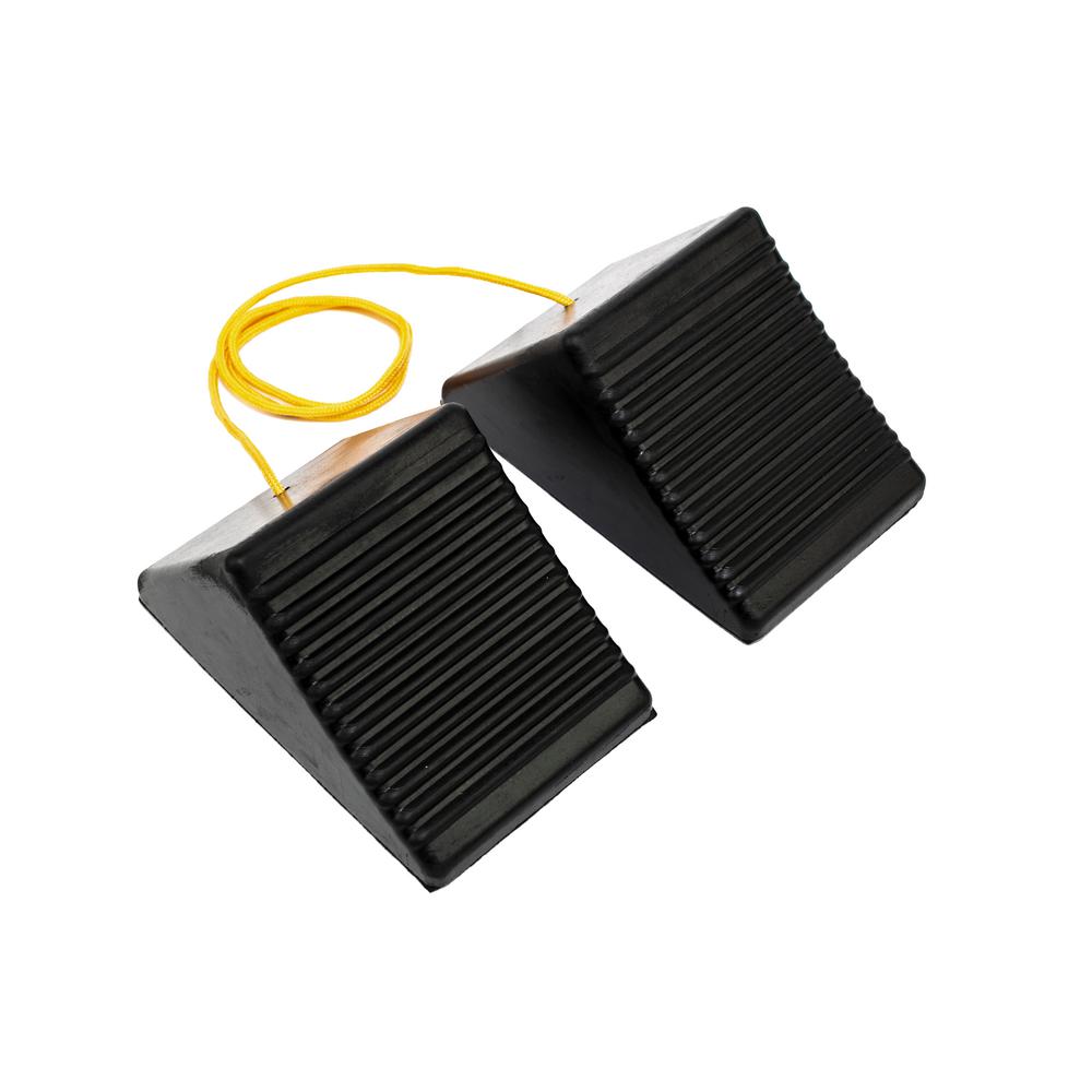 MaxxHaul 8 in. x 5 in. x 4 in. Rubber Wheel Chock with Rope (2-Pack ...