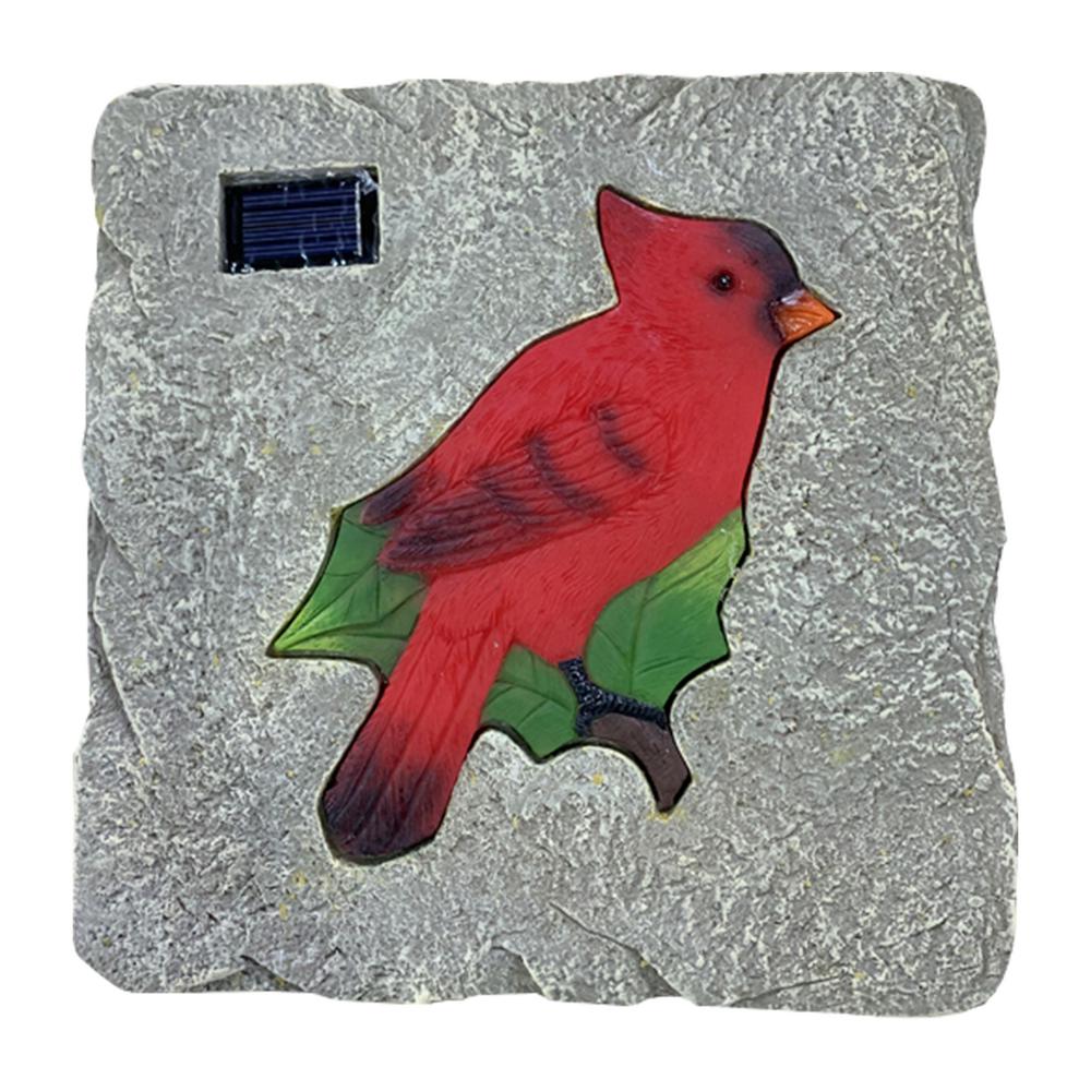 Exhart Solar Cardinal 9.84 in. x 9.84 in. x 1.18 in. Red Cardinal Resin ...