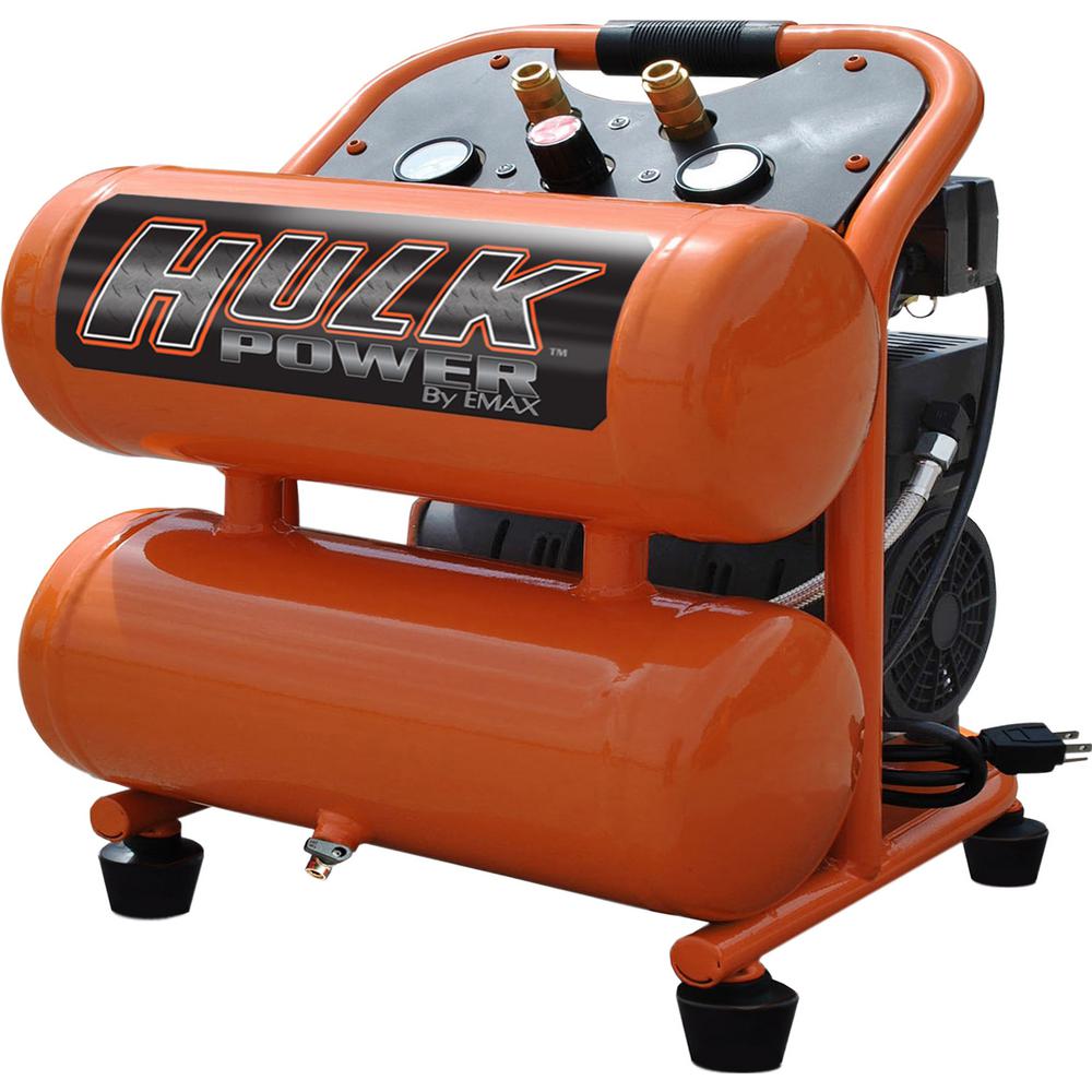HULK POWER 4 Gal. 1 HP Portable Electric-Powered Twin Stack Silent Air ...