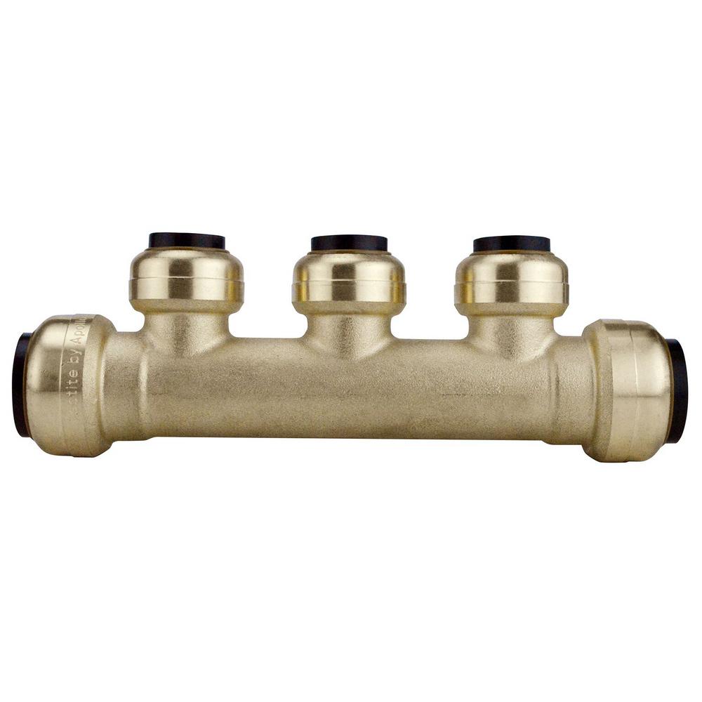 Tectite 3/4 in. x 3/4 in. Brass Push-To-Connect Inlets with 3-Port Open Manifold 1/2 in. Push-To ...
