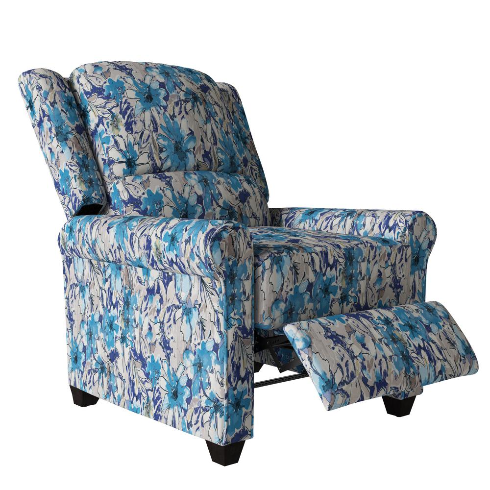 ProLounger Round Arm Indigo Blue Multi-floral Fabric Push Back Recliner ...