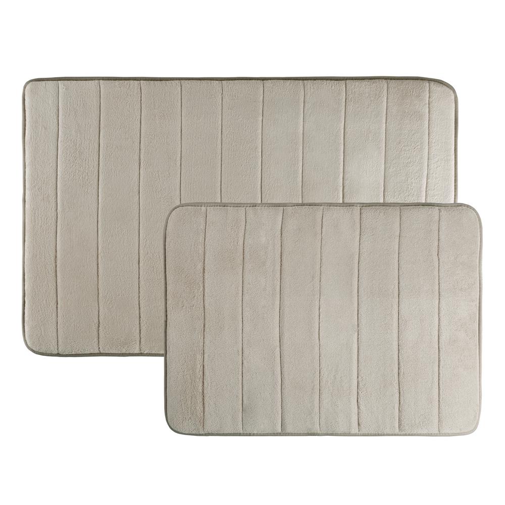 Lavish Home Taupe 20.25 in. x 32.25 in. Memory Foam 2-Piece Bath Mat ...