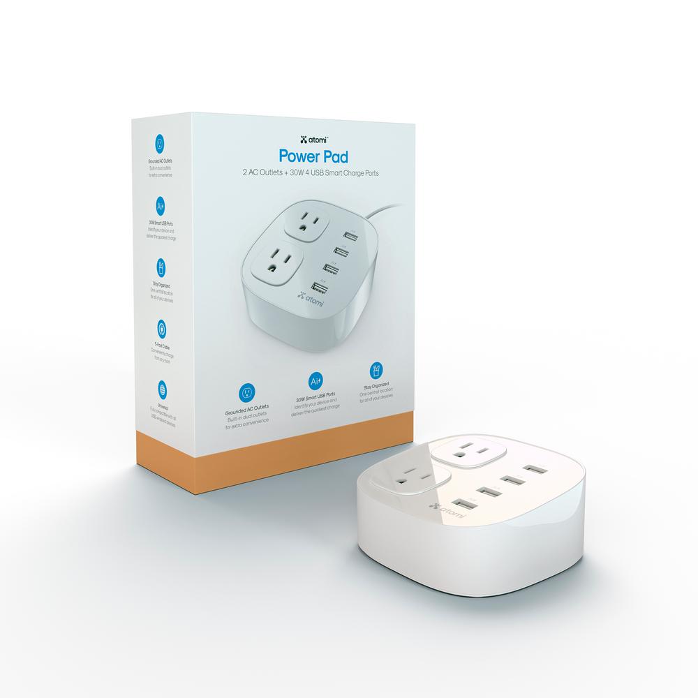Atomi Power Pad 30-Watt 4-Port USB Desktop Charger and 2 AC Outlets ...