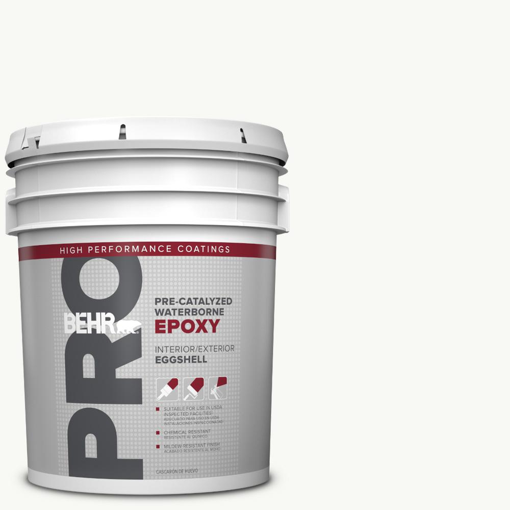 BEHR PRO 5 gal. White HP Pre-Catalyzed Waterborne Epoxy Eggshell ...
