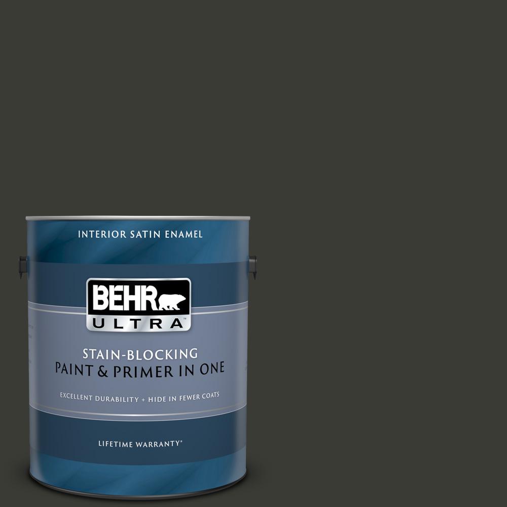 BEHR ULTRA 1 gal. #ECC-10-2 Jet Black Satin Enamel Interior Paint and ...