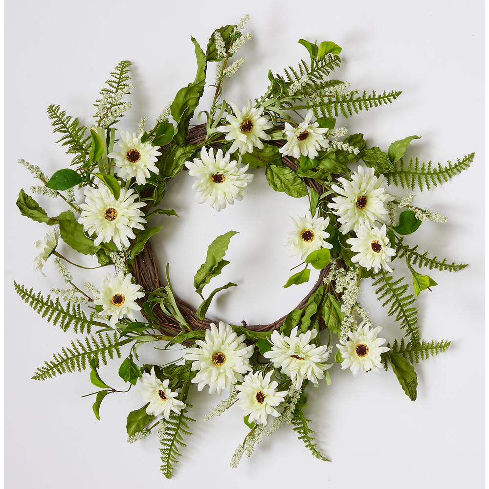22 in. White Daisy Wreath On Natural Twig Base-1186 - The Home Depot