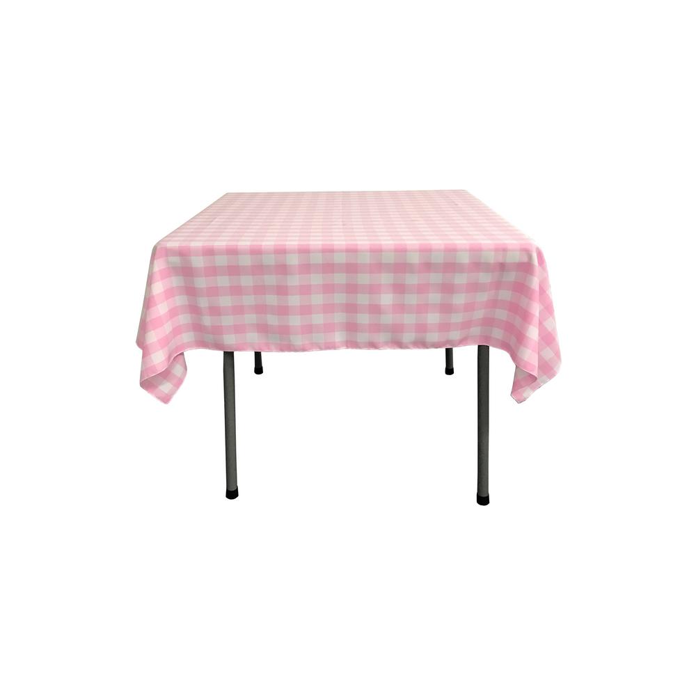 LA Linen "58 in. White and Pink Polyester Gingham Checkered Round ...