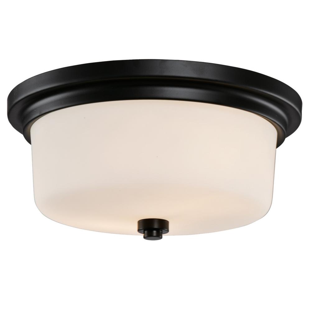 Design House Aubrey 13 in. 2-Light Matte Black Semi-Flush Mount Ceiling ...