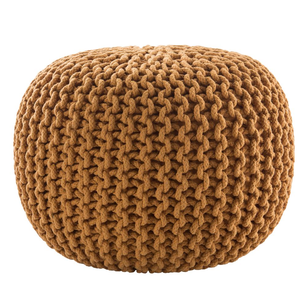 Noble House Spencer Yellow Round Knit Pouf-94223 - The Home Depot