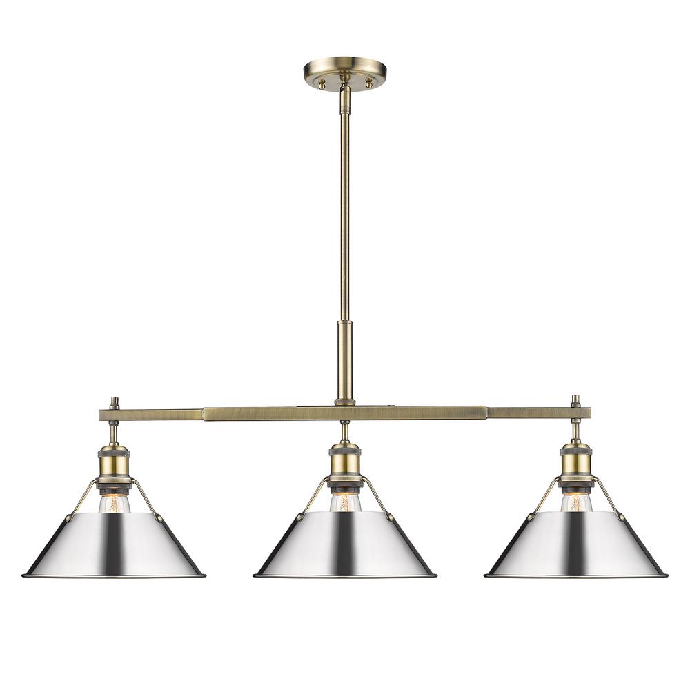 Golden Lighting Orwell 3-Light Aged Brass Linear Pendant with Chrome ...