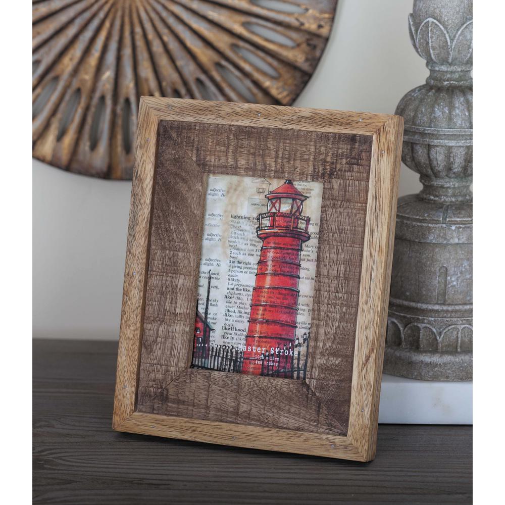 Litton Lane 4 in. x 6 in. Stained Brown Double-Layered Wood Picture ...