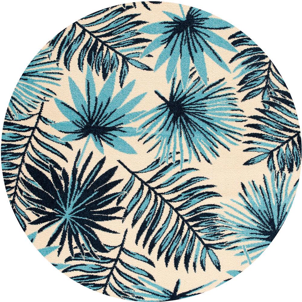Hanover Tropical Palm Leaf Blue 6.5 ft. Round Indoor/Outdoor Area Rug ...