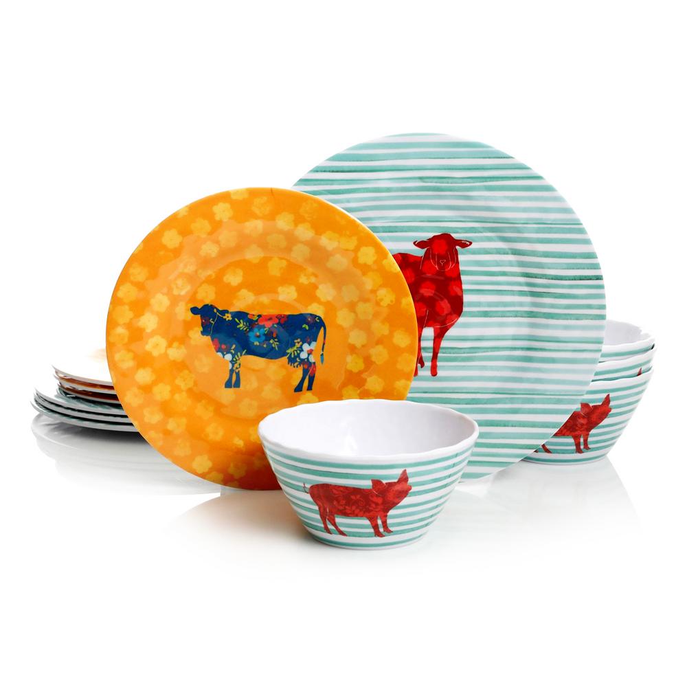 Gibson Home Seaberry 12-Piece Patterned Multi Melamine Outdoor ...