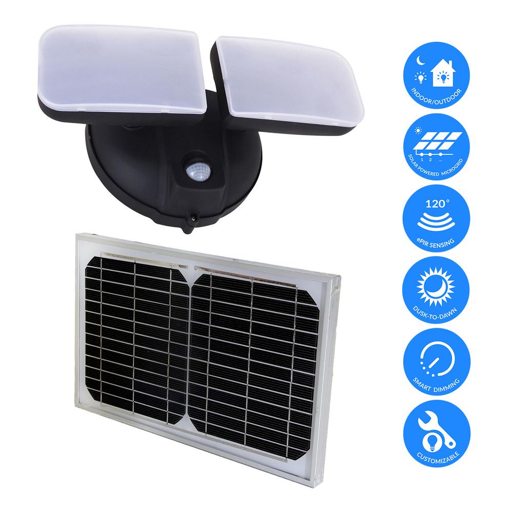 eLEDing 10-Watt Black Solar Powered Dual Head Motion Activated Outdoor ...