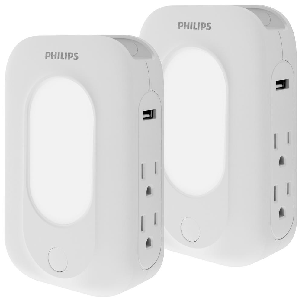 Philips 4-Outlet 2 USB Surge Protector Tap Adapter with Nightlight ...