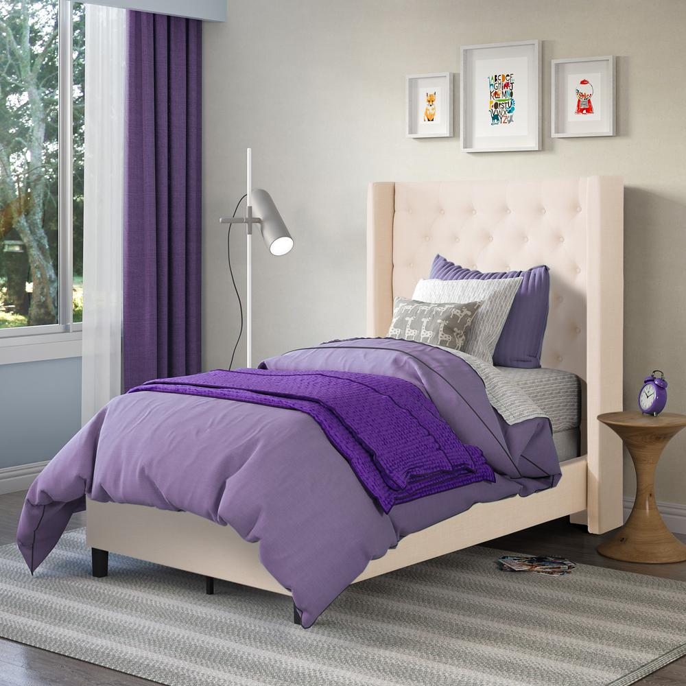 CorLiving Fairfield Cream Tufted Fabric Twin/Single Bed with Wings BBT ...