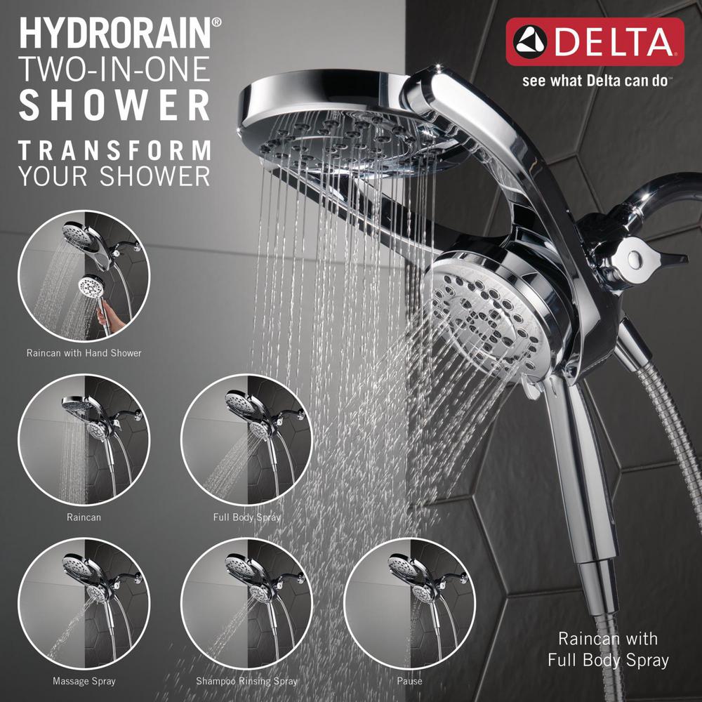 Delta Hydrorain Two In One 5 Spray 6 In Dual Wall Mount Fixed And Handheld Shower Head In