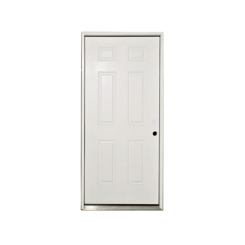 Steves & Sons 32 in. x 80 in. Basic White 6-Panel Primed Steel Prehung ...