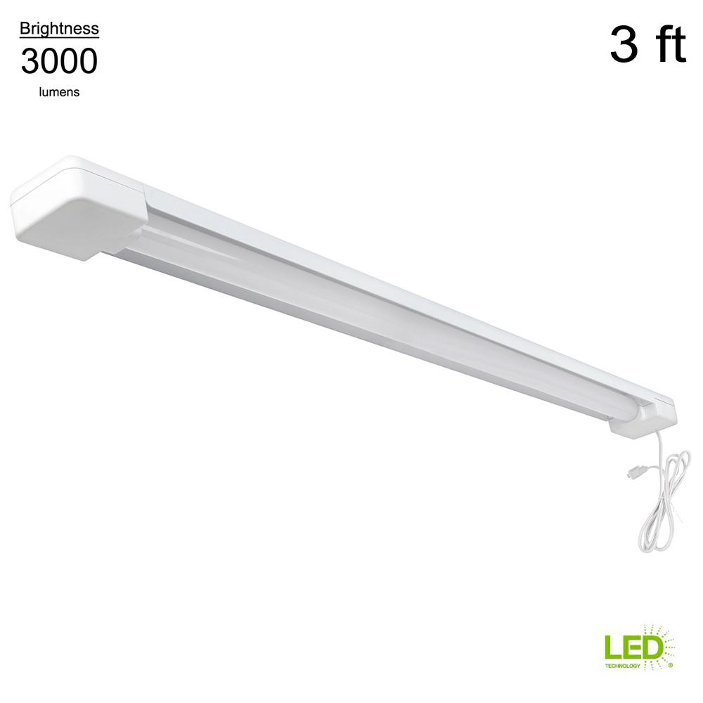 Commercial Electric 3 ft. 1-Light 30-Watt White Integrated LED Utility ...