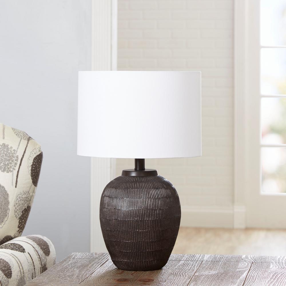 Simple Designs 18.5 in. Twisted Vine Black Table Lamp with Brown Shade ...