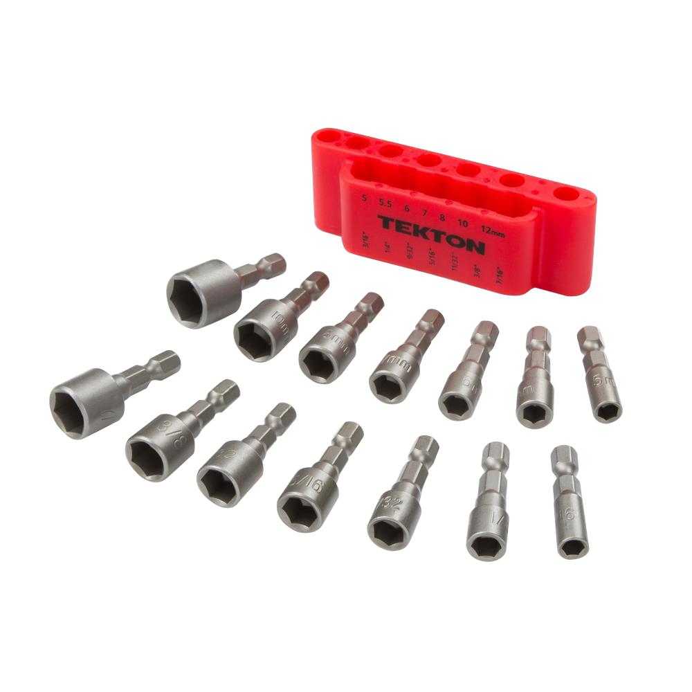 TEKTON 3/16-7/16 in., 5-12 mm Quick-Change Power Nut Driver Bit Set (14 ...