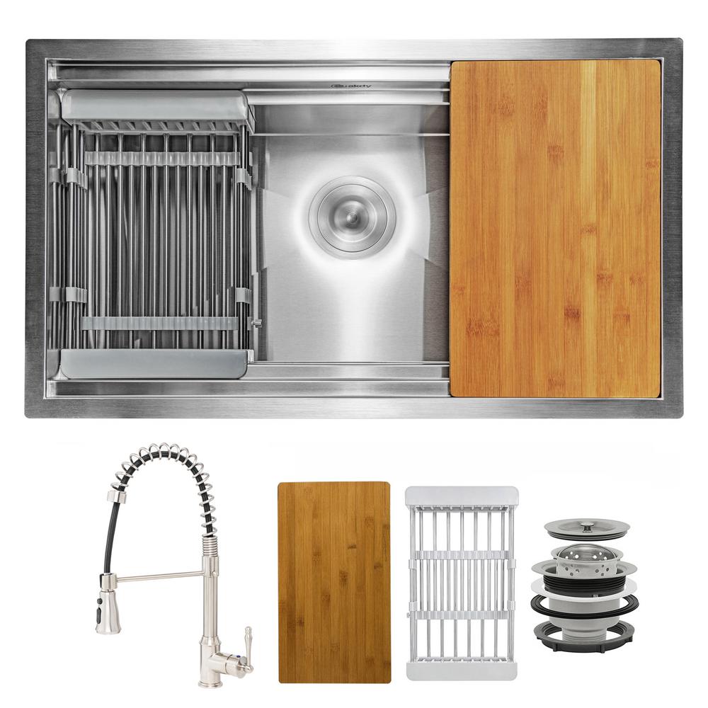 AKDY Handmade All-in-One Undermount Stainless Steel 32x18 in. Single ...