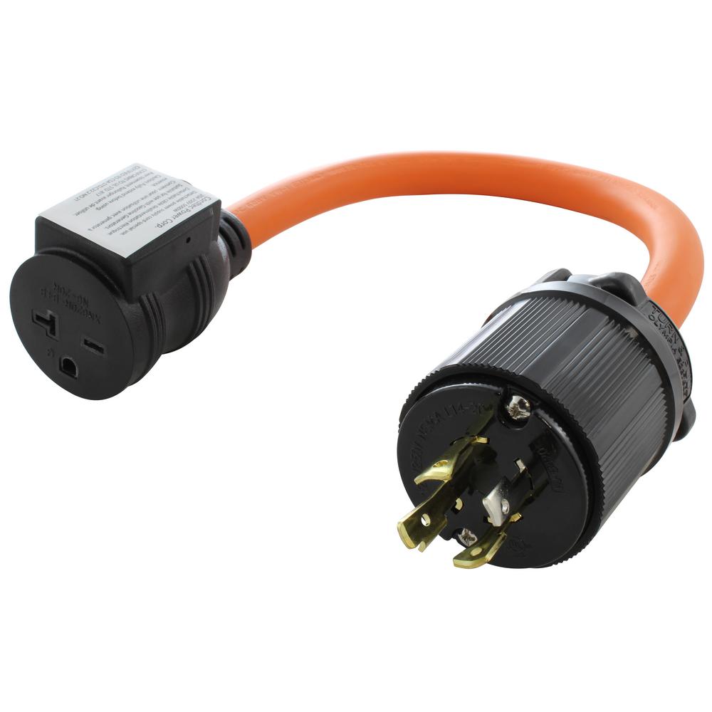 AC WORKS 1.5 ft. 20 Amp 4-Prong L14-20P Locking Plug to 6-15/20 Outlet with 20 Amp Breaker ...