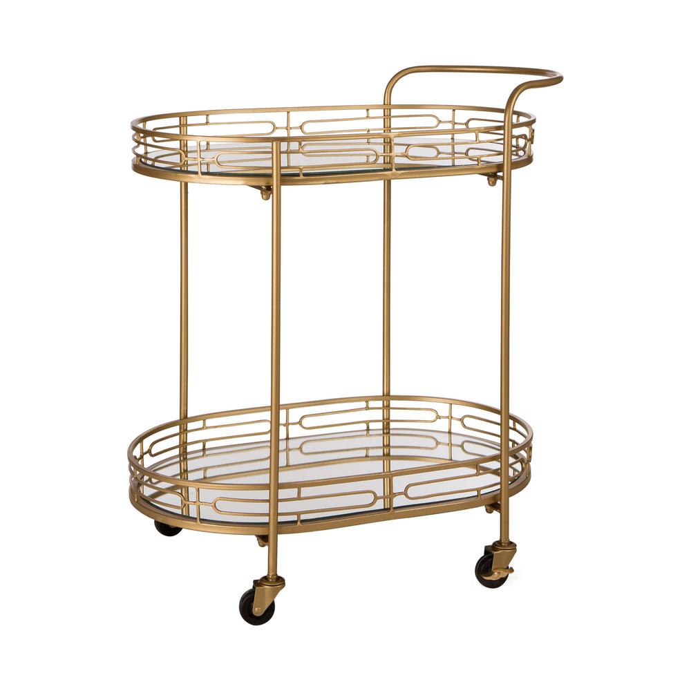 Glitzhome 30 in. H Deluxe Metal Oval Mirrored Bar Cart-1010202649 - The ...