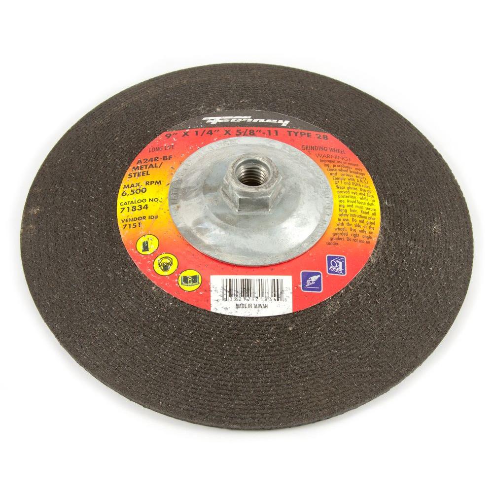 Forney 9 in. x 1/4 in. x 5/8 in.-11 Threaded Metal Type 28 Grinding ...