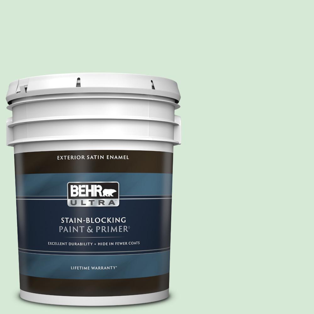 BEHR ULTRA 5 gal. #M410-1 Jade Mist Satin Enamel Exterior Paint ...