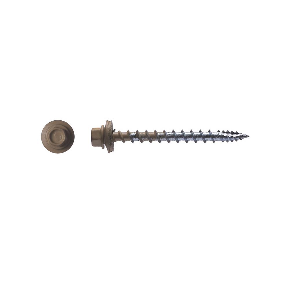 BIG TIMBER #10 x 1-1/2 in. Tan Hex Washer Head Metal to Wood Screw (100 ...