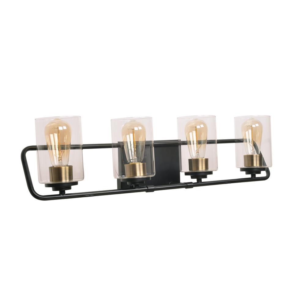 Manor Brook Brady 22 in. 3-Light Black Vanity Light with Antique Brass ...