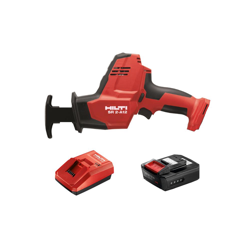 Hilti SR 2-A12 12-Volt Lithium-Ion Cordless Brushless Reciprocating Saw Kit with B 12-Volt/2.6 ...