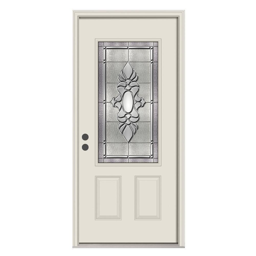 JELD-WEN 36 in. x 80 in. Fan Lite Desert Sand Painted Steel Prehung ...