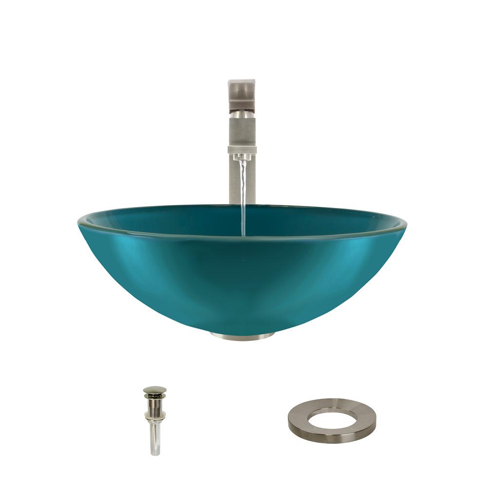 MR Direct Glass Vessel Sink in Turquoise with 721 Faucet and Pop-Up ...